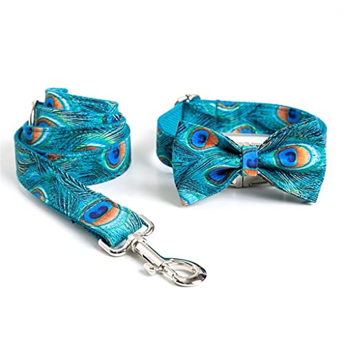 CXDTBH Pet Dog Collar and Leash Set Personalized Dog Collar with Bow Peacock Pattern Designer Collar for Dog Metal Buckle ( Color : D , Size : Small )