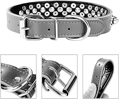 Serijoars Adjustable Genuine Leather Spiked Studded Dog Collars for Small Medium Large Pets /Pit Bull/Bulldog/Pugs/Husky (L, Brown2)