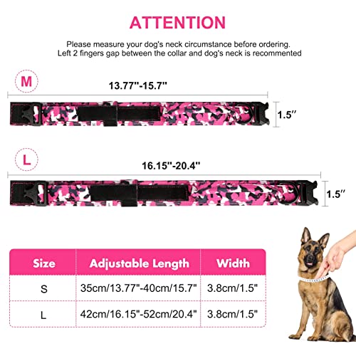 Tactical Dog Collar for Medium Large Dogs, WANYANG Military Dog Collar with Quick Release Metal Buckle K9 Dog Training Working, Adjustable Nylon Collars with Handle, Pink Camo