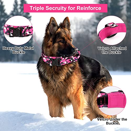 Tactical Dog Collar for Medium Large Dogs, WANYANG Military Dog Collar with Quick Release Metal Buckle K9 Dog Training Working, Adjustable Nylon Collars with Handle, Pink Camo