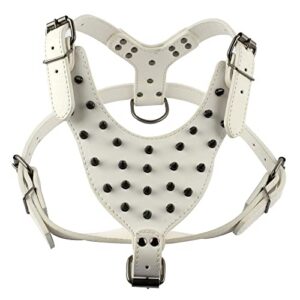 SXNBH Spikes White Leather Dog Harness Collar and Leash Set Heavy Duty for Boxer Leather Leash ( Size : M )