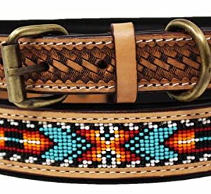 XSmall 9''- 13'' Basket Weave Tooled Padded Leather Beaded Dog Puppy 60RT19