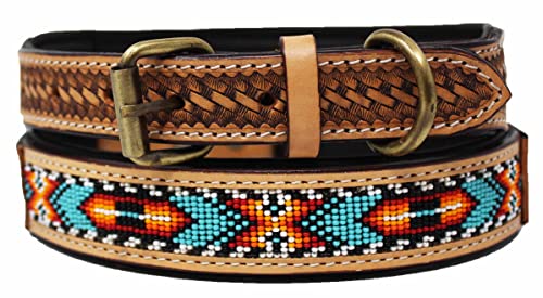 XSmall 9''- 13'' Basket Weave Tooled Padded Leather Beaded Dog Puppy 60RT19