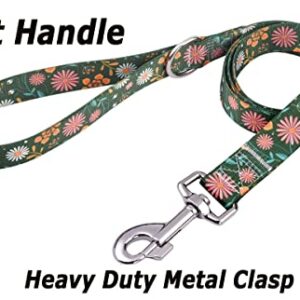 HQYDDMI Dog Collar and Leash Set for Large Dogs, with Floral Print, Soft Comfortable Adjustable Collar for Small Medium Large Dogs, Floral Pattern for Girl Boy Dogs(Set Green Flower,L)