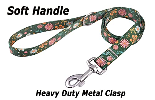 HQYDDMI Dog Collar and Leash Set for Large Dogs, with Floral Print, Soft Comfortable Adjustable Collar for Small Medium Large Dogs, Floral Pattern for Girl Boy Dogs(Set Green Flower,L)