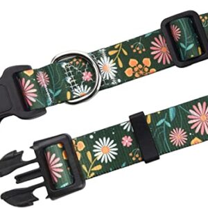 HQYDDMI Dog Collar and Leash Set for Large Dogs, with Floral Print, Soft Comfortable Adjustable Collar for Small Medium Large Dogs, Floral Pattern for Girl Boy Dogs(Set Green Flower,L)