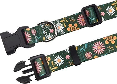 HQYDDMI Dog Collar and Leash Set for Large Dogs, with Floral Print, Soft Comfortable Adjustable Collar for Small Medium Large Dogs, Floral Pattern for Girl Boy Dogs(Set Green Flower,L)