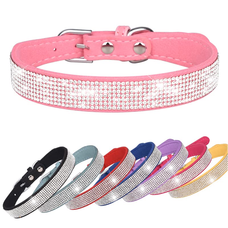 Bling Rhinestone Puppy Dog Collars Adjustable Leather Glitter Diamond Kitten Collar for Small Medium Dogs Chihuahua Pug Yorkshire