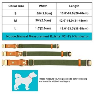 Canvas Nylon Dog Collar Durable and Adjustable Classic Pet Collars with Quick-Release Metal Buckle and D-Ring for Small Medium Large Boy and Girl Dogs (S, Green)