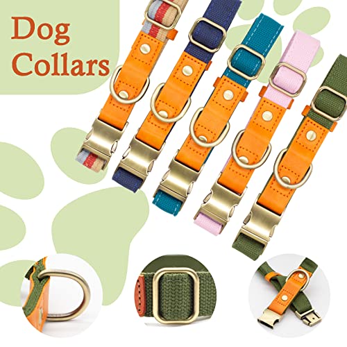 Canvas Nylon Dog Collar Durable and Adjustable Classic Pet Collars with Quick-Release Metal Buckle and D-Ring for Small Medium Large Boy and Girl Dogs (S, Green)