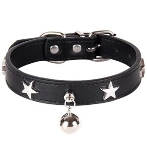 dog collar, dog collars with bell, adjustable pu leather buckle pet necklace with star studded leather pet collar for small medium large dogs (s)