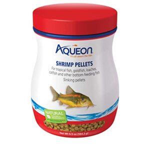 aqueon shrimp pellets sinking food for tropical fish, goldfish, loaches, catfish and other bottom feeding fish, 6.5 ounces