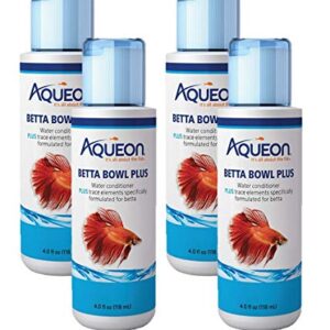 Aqueon 4 Pack of Betta Bowl Plus Water Conditioner & Dechlorinator, 4 Fluid Ounces Each