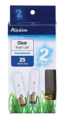 Aqueon Incandescent Tubular Bulb Replacements, Clear Bright Light, 25 Watts, 2 Pack