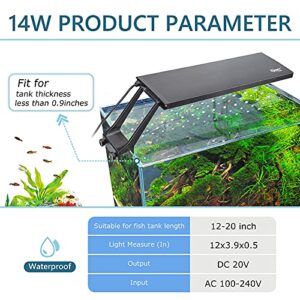 hygger Clip On 24/7 Lighting Aquarium LED Light, 14W Sunrise-Daylight-Moonlight Mode and DIY Mode, Adjustable Timer Adjustable Brightness Fish Tank Light with 7 Colors for Planted Tank