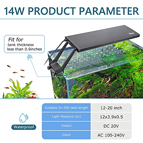 hygger Clip On 24/7 Lighting Aquarium LED Light, 14W Sunrise-Daylight-Moonlight Mode and DIY Mode, Adjustable Timer Adjustable Brightness Fish Tank Light with 7 Colors for Planted Tank