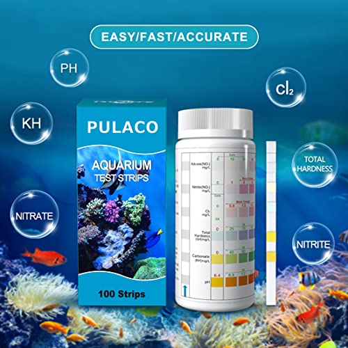 PULACO Aquarium Fish Tank Test Strips (6 in 1)100 Count for Fresh Water and Salt Water