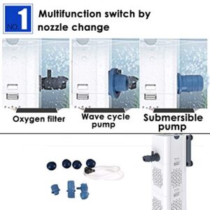 Ultra Quiet Fish Tank Filter 4-in-1 Internal Aquarium Filter,500-1800L/H Submersible Water Filter Pump Multifunctional Filter Water Pump for Betta, Turtle, Pond Fish, Garden. (6W 134GPH (500L/H))