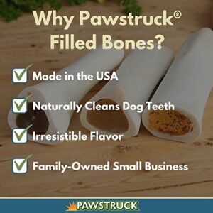 Filled Dog Bones (Flavors: Peanut Butter, Cheese, Bacon, Beef, etc.) Made in USA Stuffed Bulk 3 to 6" Femur Dog Dental Treats & Chews, American Made (Variety Pack, Small (3") -3 Flavors)