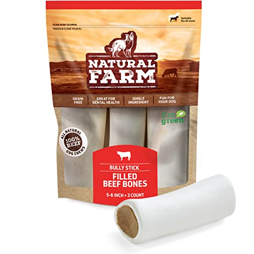 Natural Farm Filled Dog Bones, Bully Stick Flavor (5-6 Inch, 3 Pack), Limited Ingredient Stuffed Dental Dog Bone Treats for Large Dogs