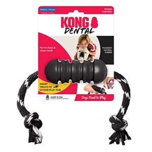 KONG - Extreme Dental with Rope - Durable Natural Rubber Dog Bone for Power Chewers, Black - for Medium Dogs