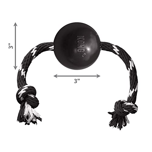 KONG - Extreme Ball w/Rope - Durable Rubber Dog Bone for Power Chewers, Black - for Large Dogs