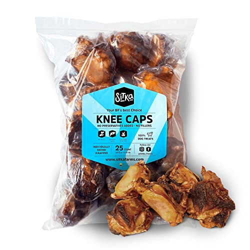 Sitka Farms Premium Beef Knee Caps Smoked Dog Bones | Long Lasting Dog Treats for Aggressive Chewers  |  Free Range - Grass Fed Beef Cattle | for Small - Large and Medium Breed Dogs | (25 Count)