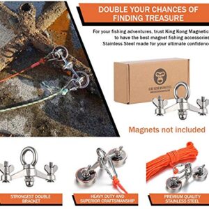 King Kong Magnetics Fishing Magnet Double Bracket to Hold 2X 60mm Neodymium Fishing Magnets - Strong Stainless Steel Design, Precision Engineered to Last | Double Your Chances of Finding Treasure