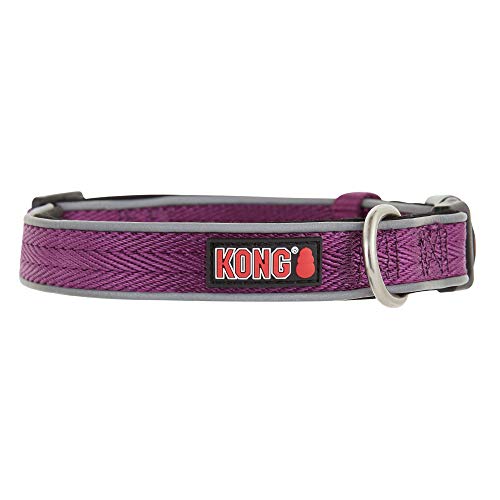 KONG Comfort Reflective Premium Padded Weave Dog Collar (Medium, Purple)