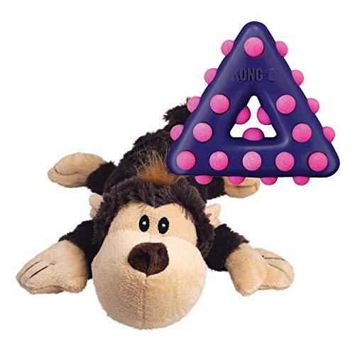 KONG - Cozie Monkey and Dotz Triangle - Cuddly Plush Toy and Chew Toy - for Small Dogs