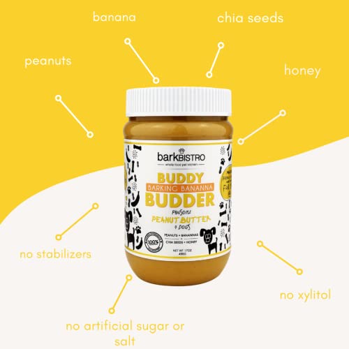 BUDDY BUDDER BARKIN' Banana Pumpkin PUP, Dog Peanut Butter, Healthy Dog Treats, Peanut Butter Dog Treats, Stuff in Toy, Dog Enrichment - Made in USA (Set of 2 / 17OZ Jars)