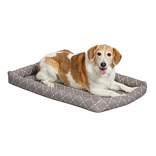 MidWest Homes for Pets 40236-MRD Quiet Time Couture Ashton Bolster Pet Bed, Intermediate Dog/36, Mushroom, Mushroom & White Diamond Pattern, 36-Inch