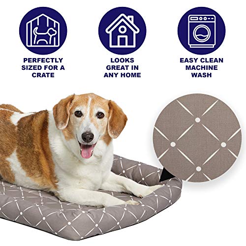 MidWest Homes for Pets 40236-MRD Quiet Time Couture Ashton Bolster Pet Bed, Intermediate Dog/36, Mushroom, Mushroom & White Diamond Pattern, 36-Inch