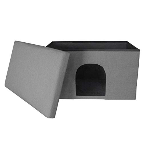 Furhaven Large Pet House Collapsible Ottoman-Footstool Condo Pet Bed - Stormy Gray, Large