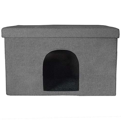 Furhaven Large Pet House Collapsible Ottoman-Footstool Condo Pet Bed - Stormy Gray, Large