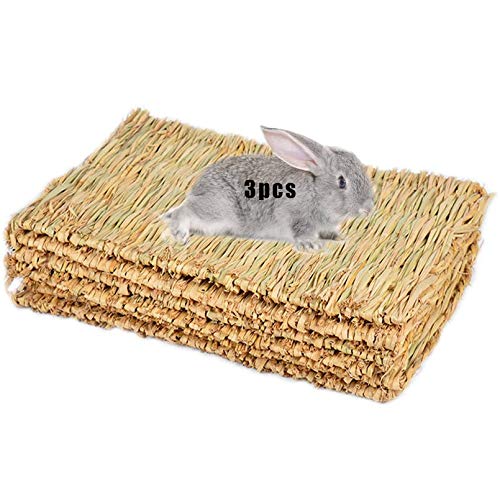 Grass Mat Woven Bed Mat for Small Animal Bunny Bedding Nest Chew Toy Bed Play Toy for Guinea Pig Parrot Rabbit Bunny Hamster Rat(Pack of 3) (3 Grass mats)