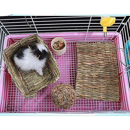 Grass Mat Woven Bed Mat for Small Animal Bunny Bedding Nest Chew Toy Bed Play Toy for Guinea Pig Parrot Rabbit Bunny Hamster Rat(Pack of 3) (3 Grass mats)