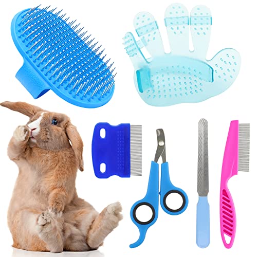 Rabbit Grooming Kit, Rabbit Brush for Shedding with Bunny Nail Clipper, Rabbit Nail Trimmers with Pet Combs for Hamster Guinea Pig Ferret by KALAMANDA(6 Pack)