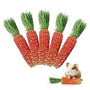 pstardmoon natural guinea pig chew toy, dried corn sticks with timothy hay, molar toys for bunnies rabbits chinchilla hamsters guinea pigs gerbils groundhog squirrels （5 pcs ）