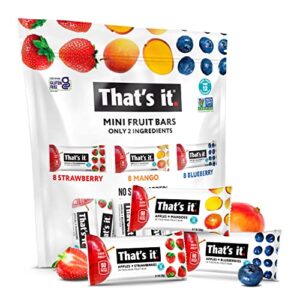 that’s it. mini fruit bars (variety 24 pack) no sugar added, plant-based, vegan & gluten free, breakfast bar, paleo, for children & adults, non gmo, fiber (8 blueberry, 8 strawberry, 8 mango)