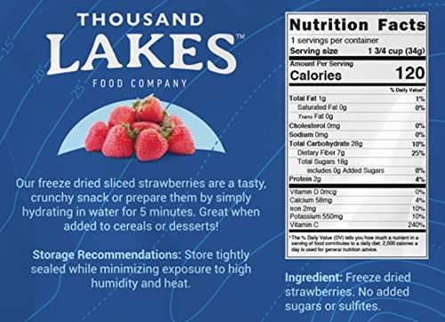 Thousand Lakes Freeze Dried Fruit - Strawberries 2-pack 1.2 ounces (2.4 ounces total) | No Sugar Added | 100% Sliced Strawberries