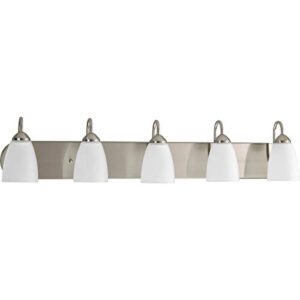 Gather Collection 5-Light Etched Glass Traditional Bath Vanity Light Brushed Nickel