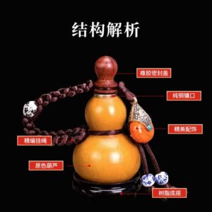 Feng Shui Good Luck Wu Lou,Mini Natural Gourd Ornament,Can Be Used As Bag Ornaments and Car Interiors,to Relieve Anxiety and Stress (Pine Stone Pendant)