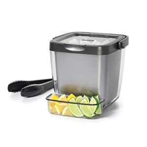 oxo good grips double wall ice bucket with tongs and garnish tray,gray