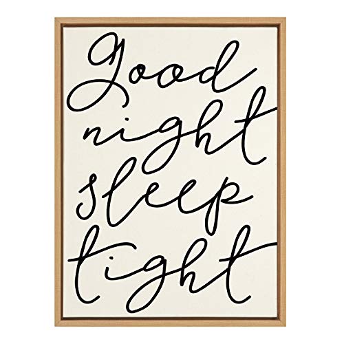 Kate and Laurel Sylvie Good Night Sleep Tight Framed Linen Textured Canvas Wall Art by Maggie Price of Hunt and Gather Goods, 18x24 Natural