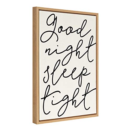 Kate and Laurel Sylvie Good Night Sleep Tight Framed Linen Textured Canvas Wall Art by Maggie Price of Hunt and Gather Goods, 18x24 Natural