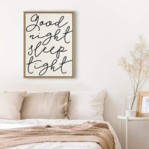 Kate and Laurel Sylvie Good Night Sleep Tight Framed Linen Textured Canvas Wall Art by Maggie Price of Hunt and Gather Goods, 18x24 Natural