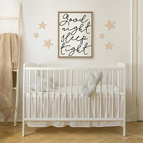 Kate and Laurel Sylvie Good Night Sleep Tight Framed Linen Textured Canvas Wall Art by Maggie Price of Hunt and Gather Goods, 18x24 Natural