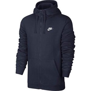 nike men’s sportswear full zip club hoodie, obsidian/obsidian/white, xx-large