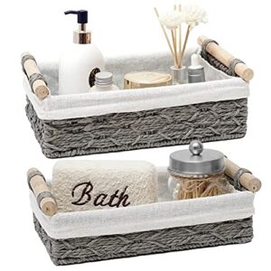 duoer round paper rope storage basket wicker baskets for organizing with handle decorative storage bins for countertop toilet paper basket for toilet tank top small baskets set (set of 2,grey)